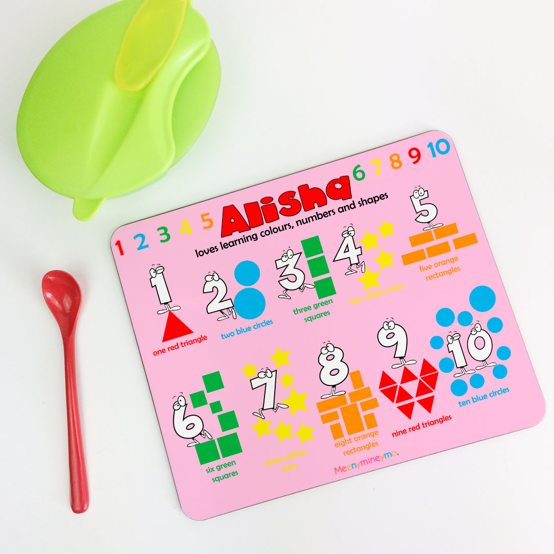 Personalised Learn Colours, Numbers and Shapes Placemat - Meenymineymo