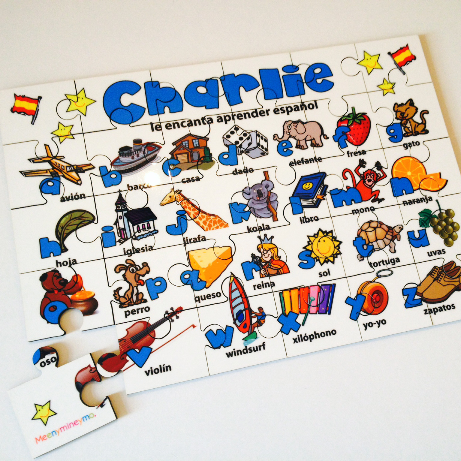 Personalised Wooden Learn Spanish Puzzle - Meenymineymo